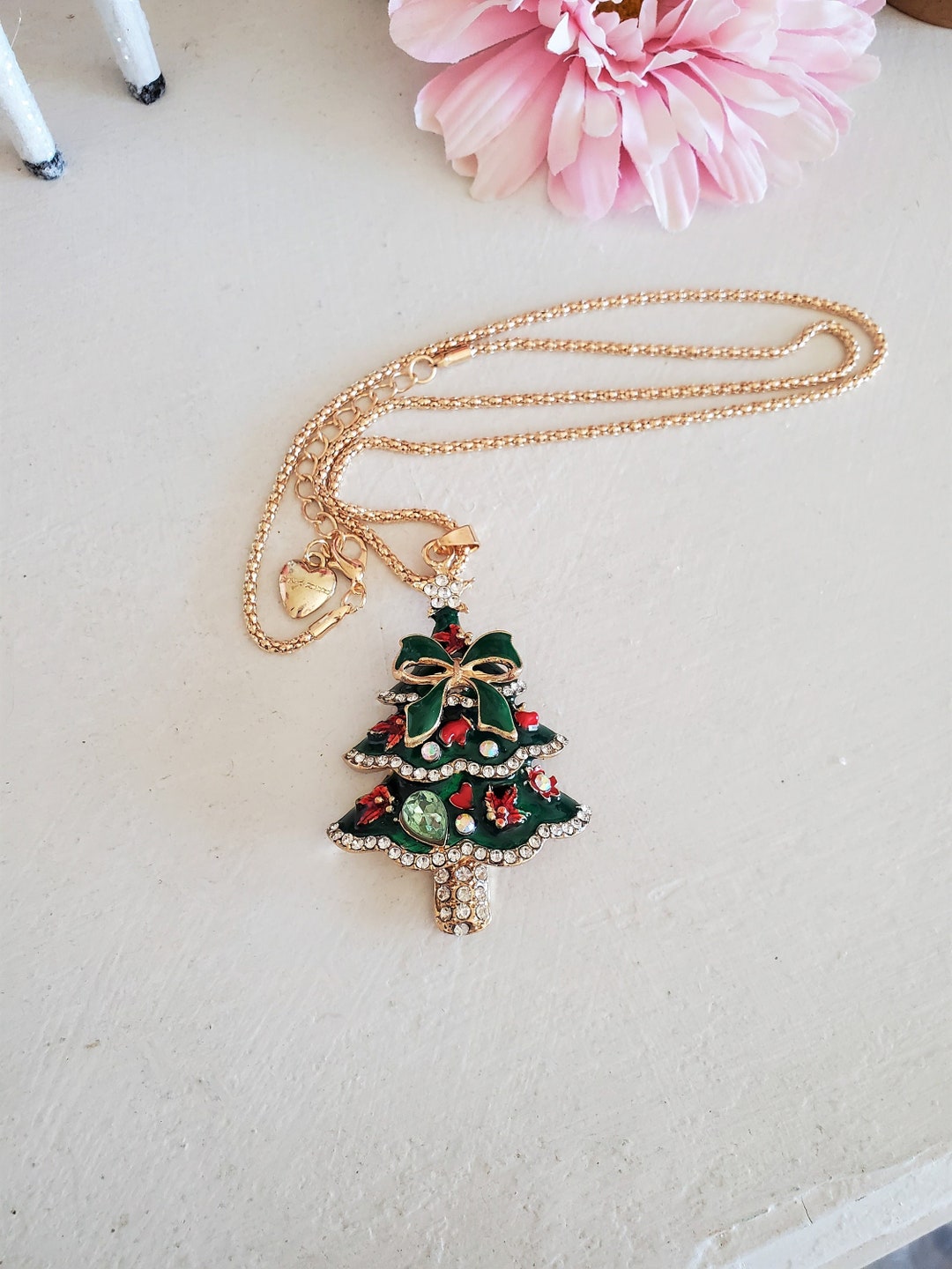 Pretty Rhinestone Christmas Tree Necklace, Tree Pendant, 21" Chain ...