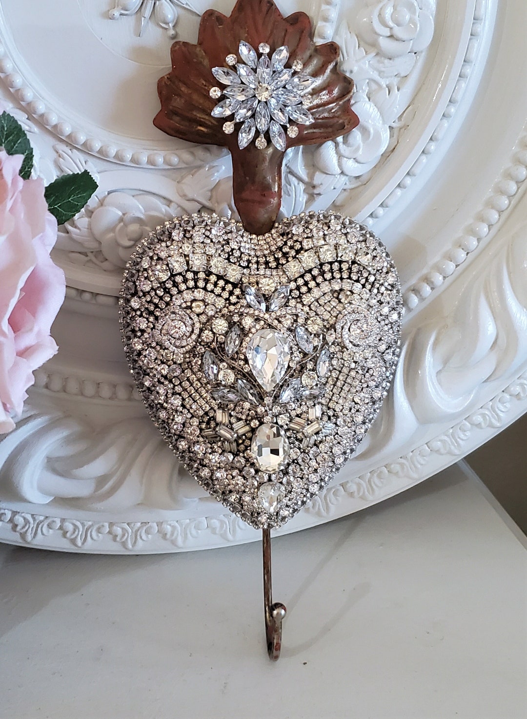 Rhinestone Metal SACRED Heart, Religious Wall Hanging, Antique Jewelry ...
