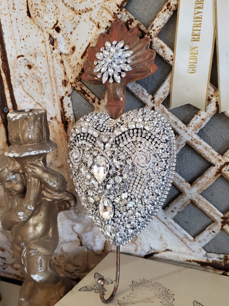Rhinestone Metal SACRED Heart Religious Wall Hanging Antique - Etsy