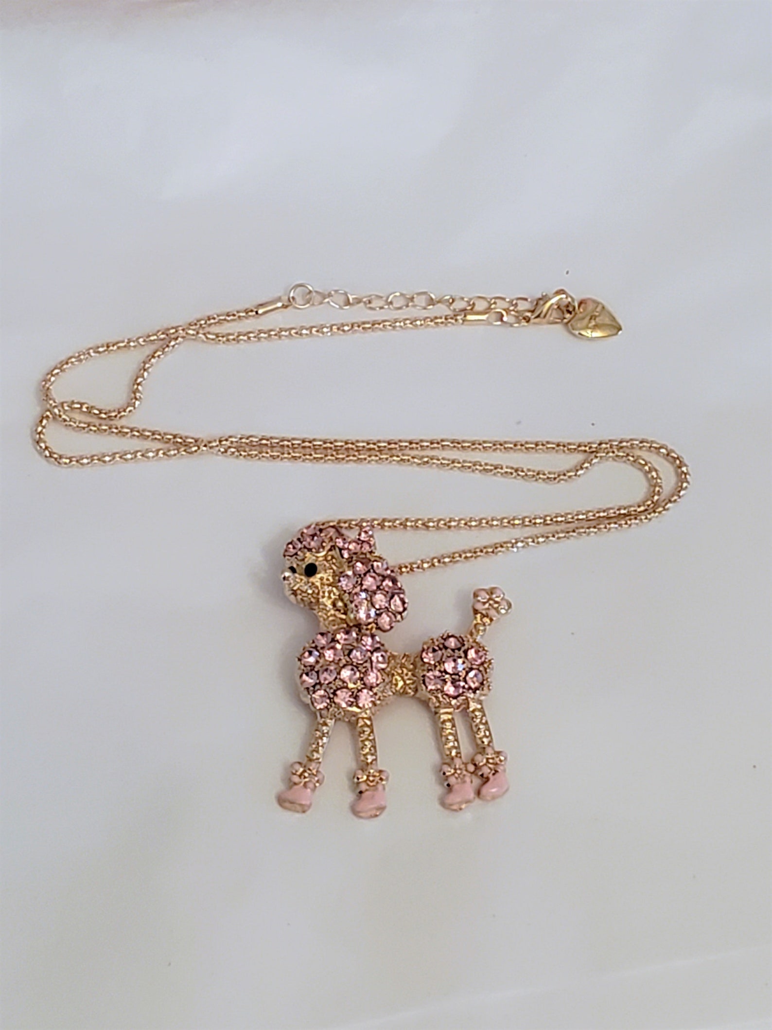 Pink French Poodle Rhinestone Necklace, 28" Chain, Poodle Figure ...