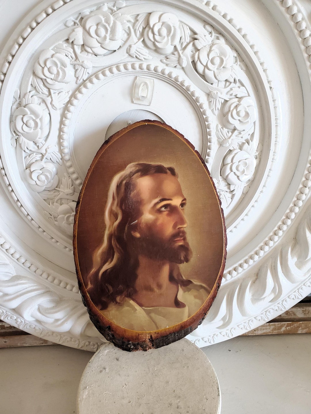 Vintage Jesus Portrait on Wood, Tree Wood, Jesus Picture - Etsy