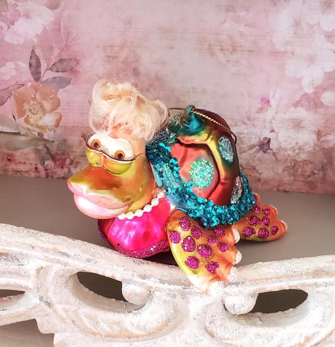 Sweet Blown Glass Turtle Ornament With Blonde Wig, Sea Ornament ...