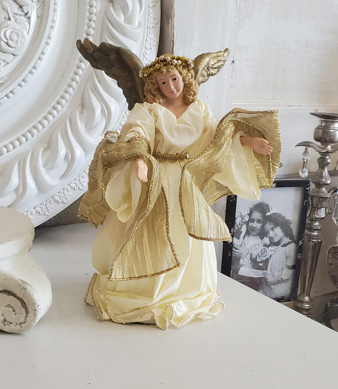Vintage Angel Tree Topper Angel, Gold Angel Figure Med Size, Christmas ...