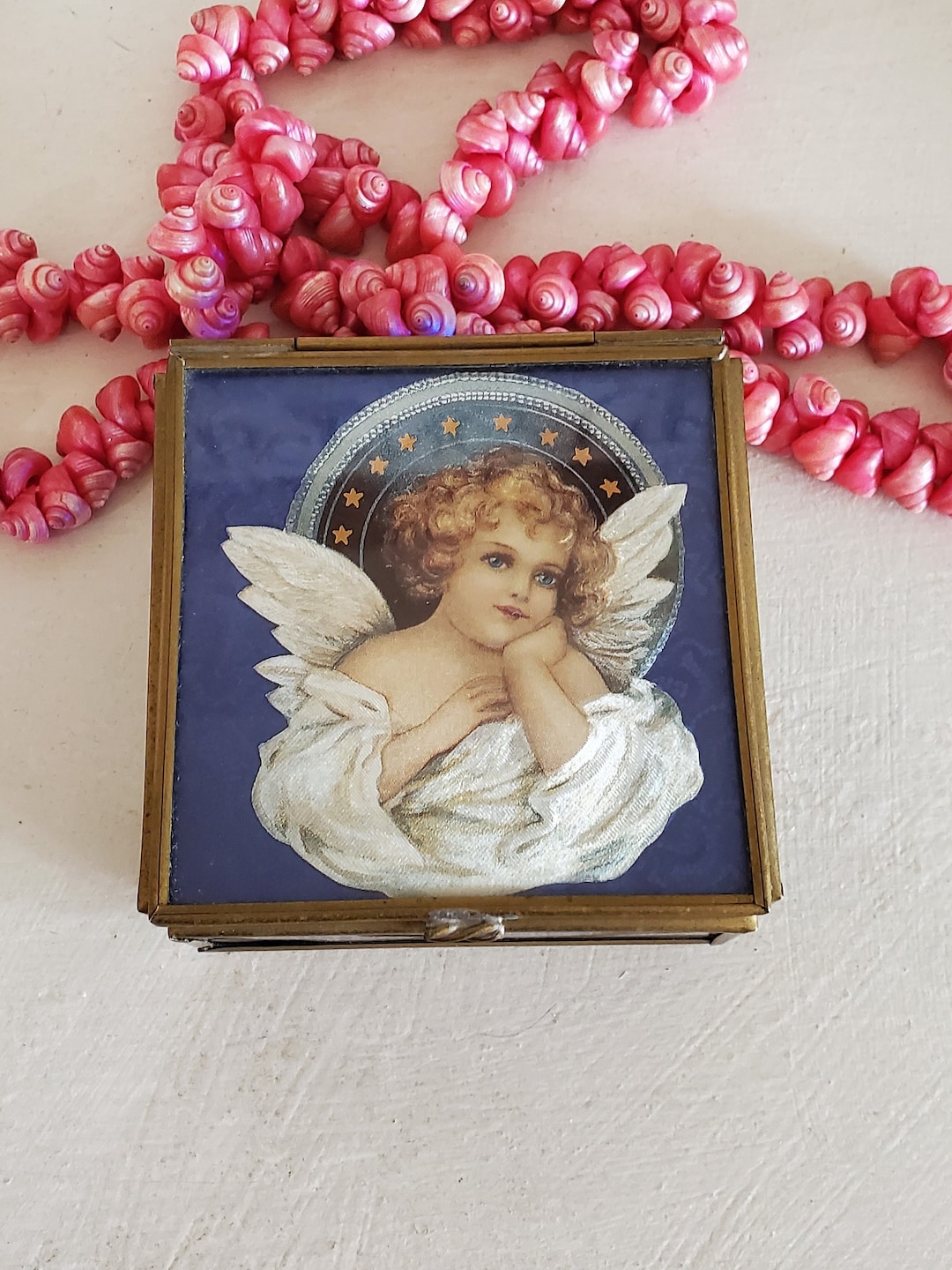 Vintage Glass Angel Box, Vintage Blue Glass Jewelry Box, Trinket Box ...