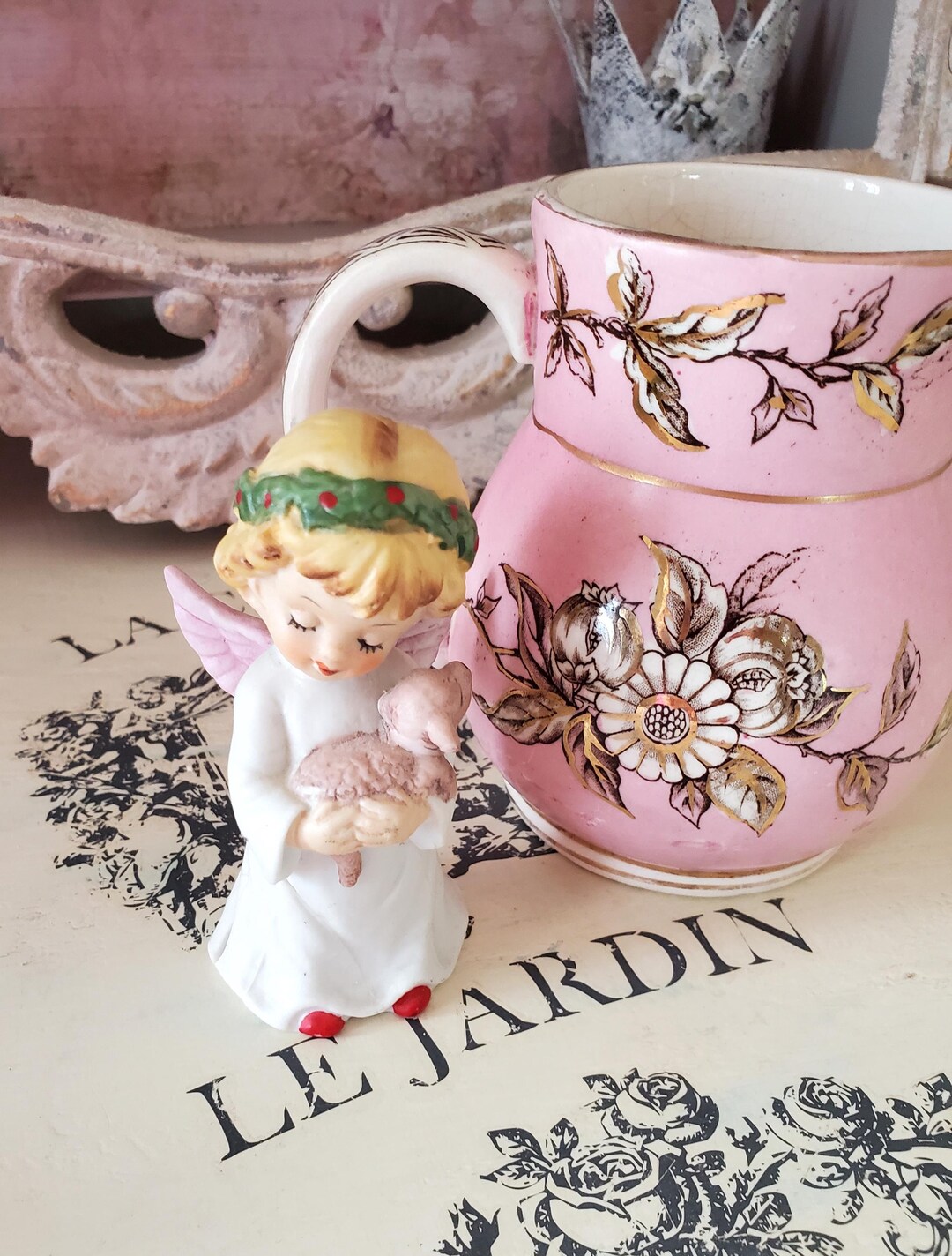 Vintage Praying Angel Figurine With Lamb, Angel Wings Statue - Etsy