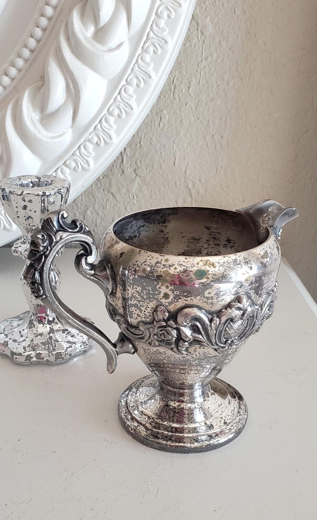Vintage Ornate Silverplate Creamer, Silver Over Copper, Stamped Silver ...
