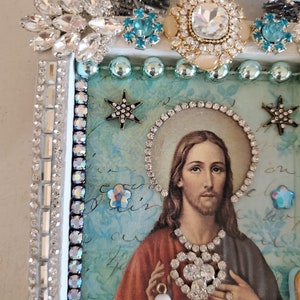 Vintage Rhinestone Jesus Ornament, Jesus Plaque, Vintage Madonna, Holy ...