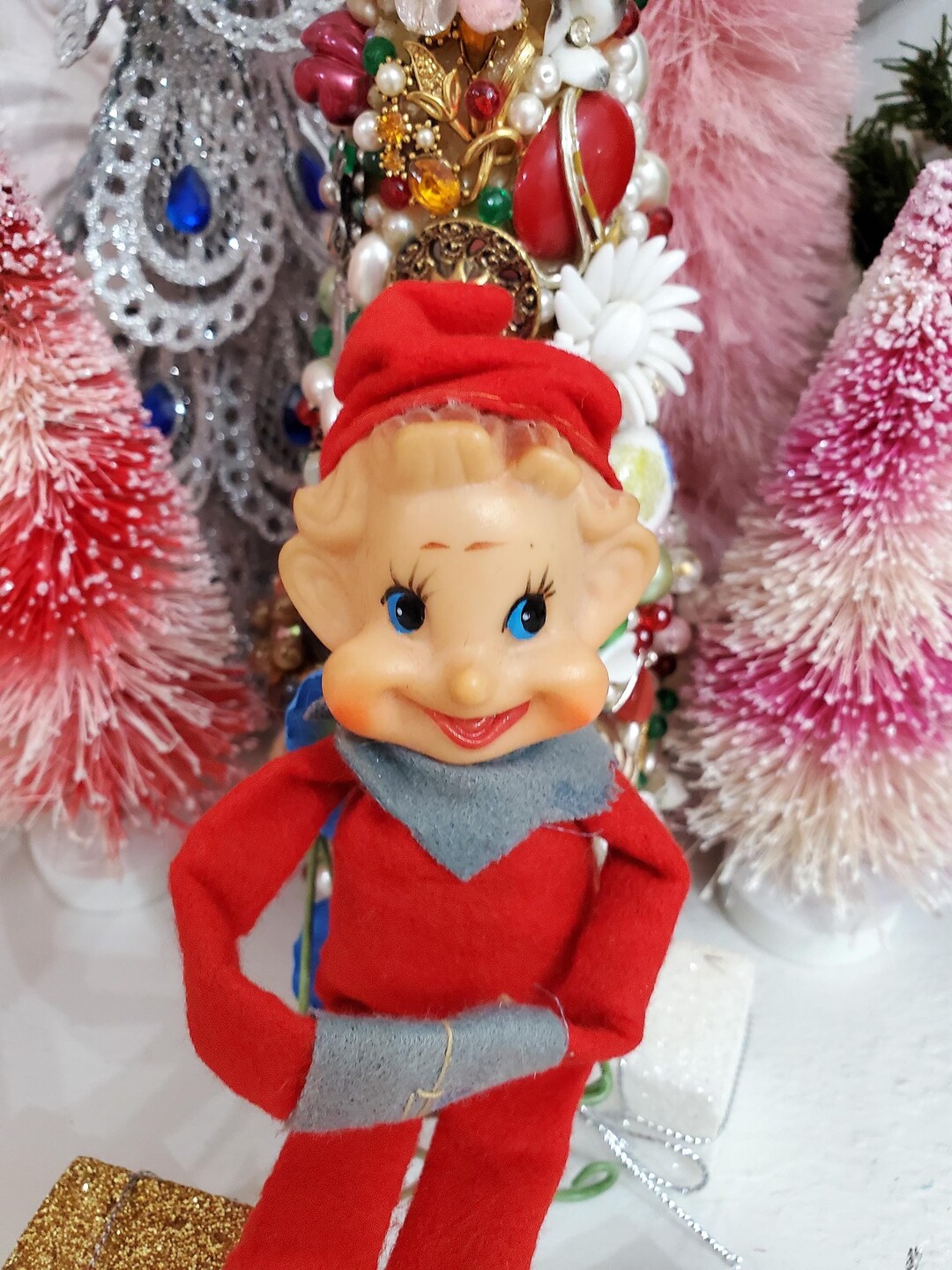 Vintage Red Knee Hugger Pixie Ornament, Vintage Christmas Elf, 1960's ...