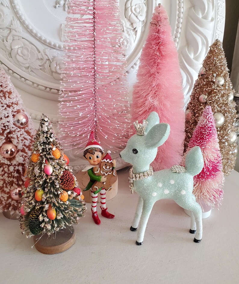 Blue Christmas Deer Figure With Rhinestone Crown and Collar, Blue ...