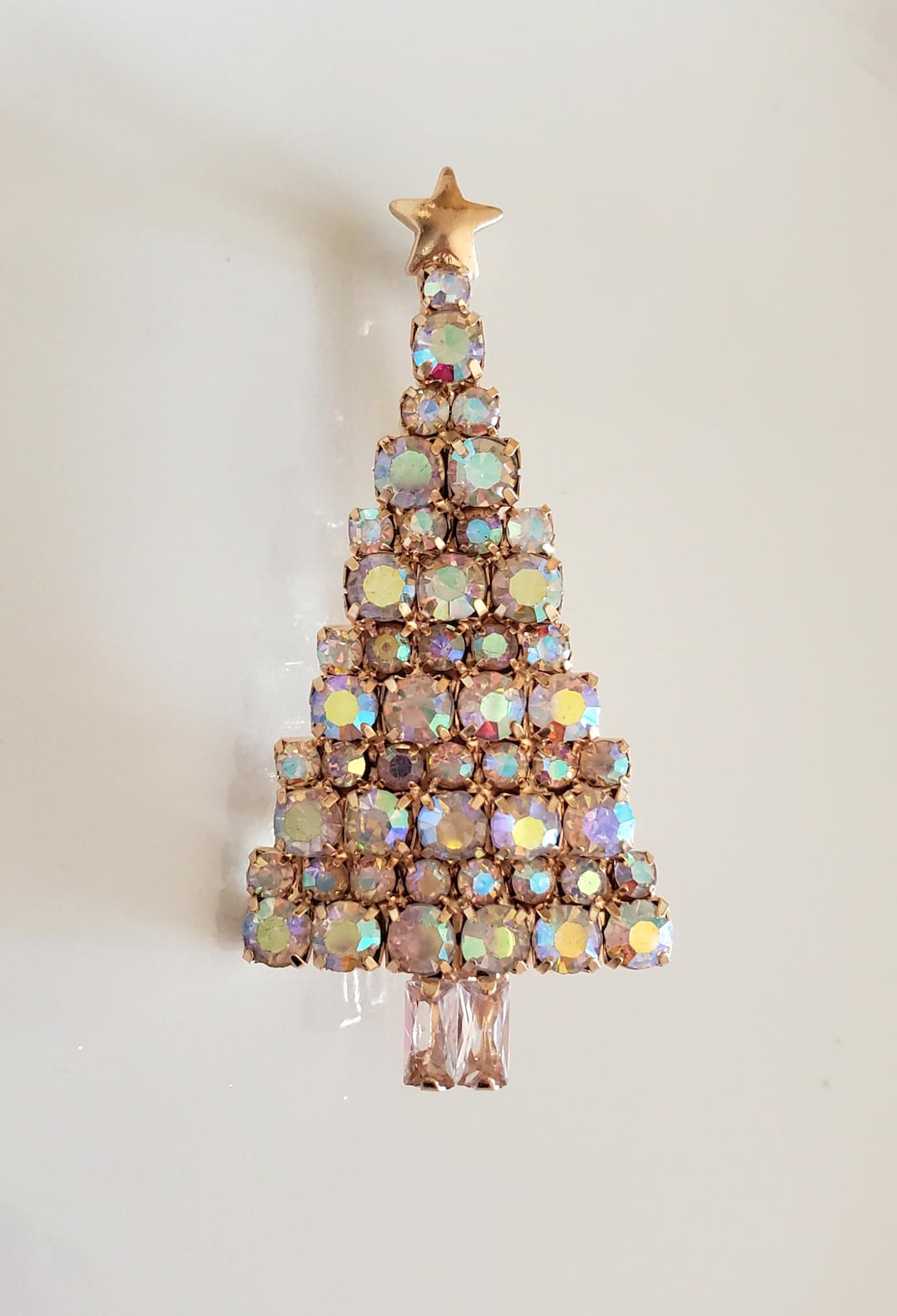 AB Rhinestone Tree Brooch, Christmas Pin, Christmas Tree Jewelry, Make ...