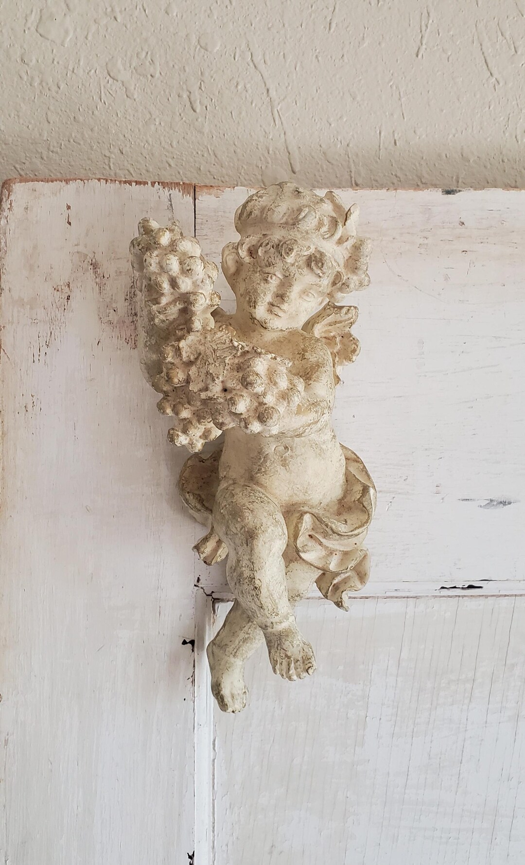 Vintage Chalkware Putti Angel Figure, Vintage Plaster Angel, Wall Angel ...