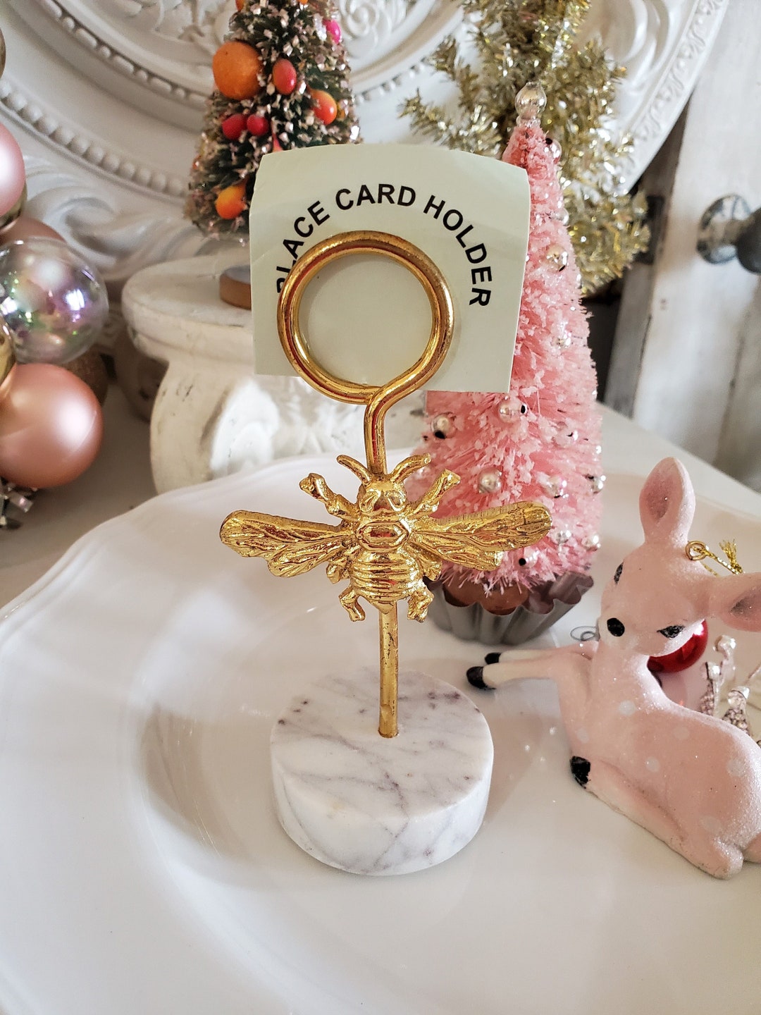 Gold Bumble Bee Place Card Holder, Christmas Card Holder, Marble Base ...
