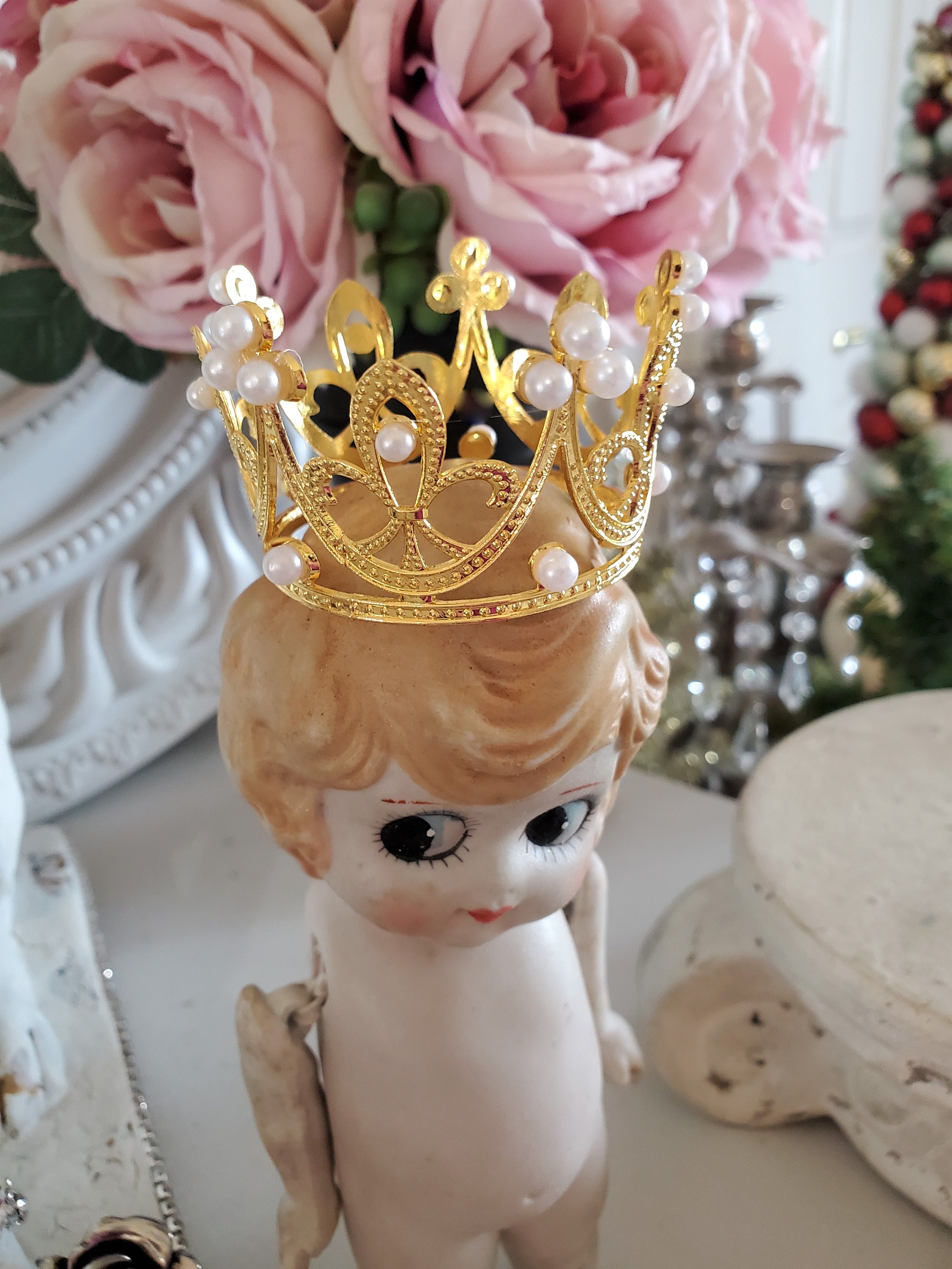 Gold Metal Princess Crown, Doll Crown, Pearl Crown, Santos Angel - Etsy