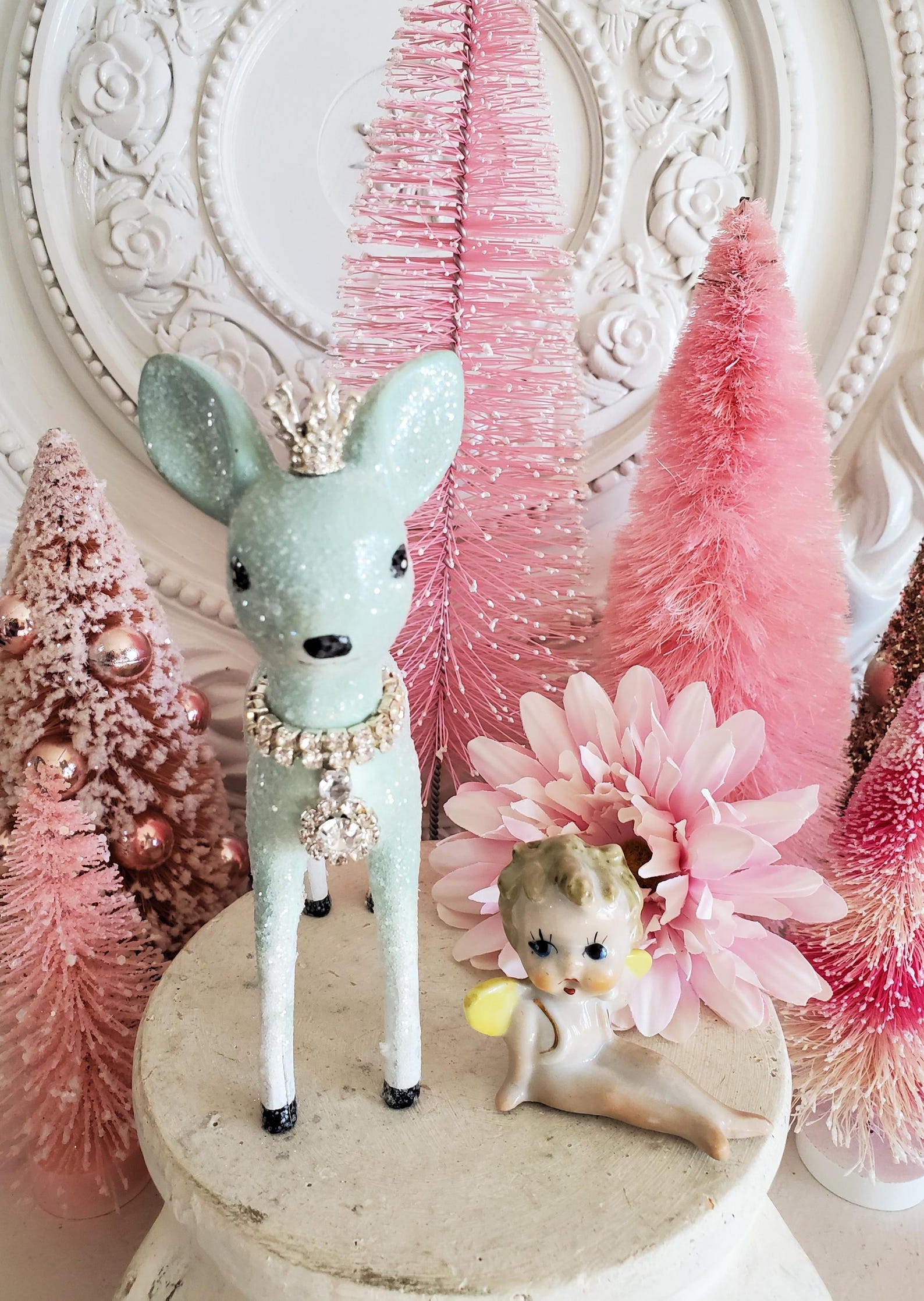 Blue Christmas Deer Figure With Rhinestone Crown and Collar, Blue ...