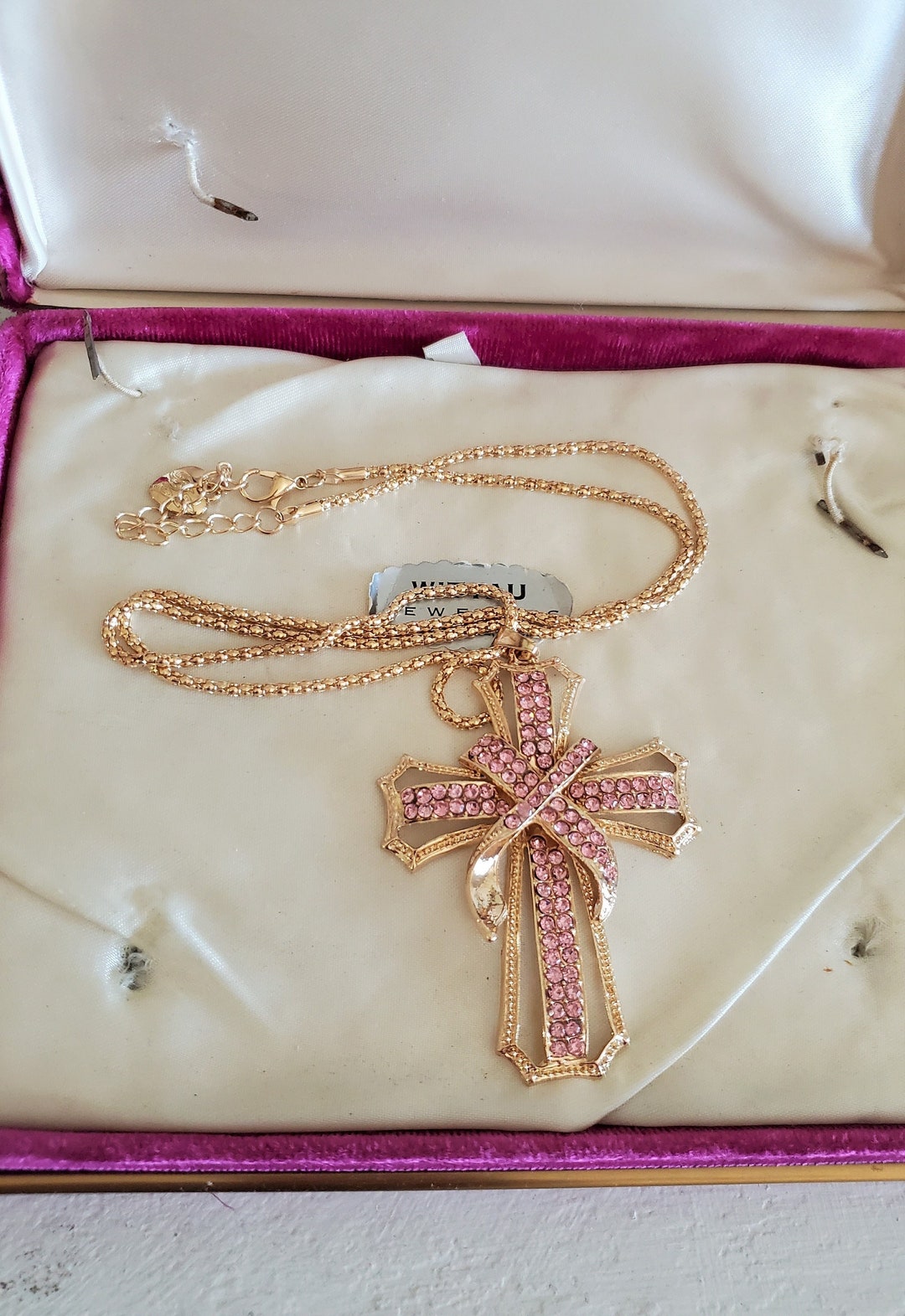 Fantastic Pink Rhinestone Cross Necklace Rhinestone Pendant - Etsy
