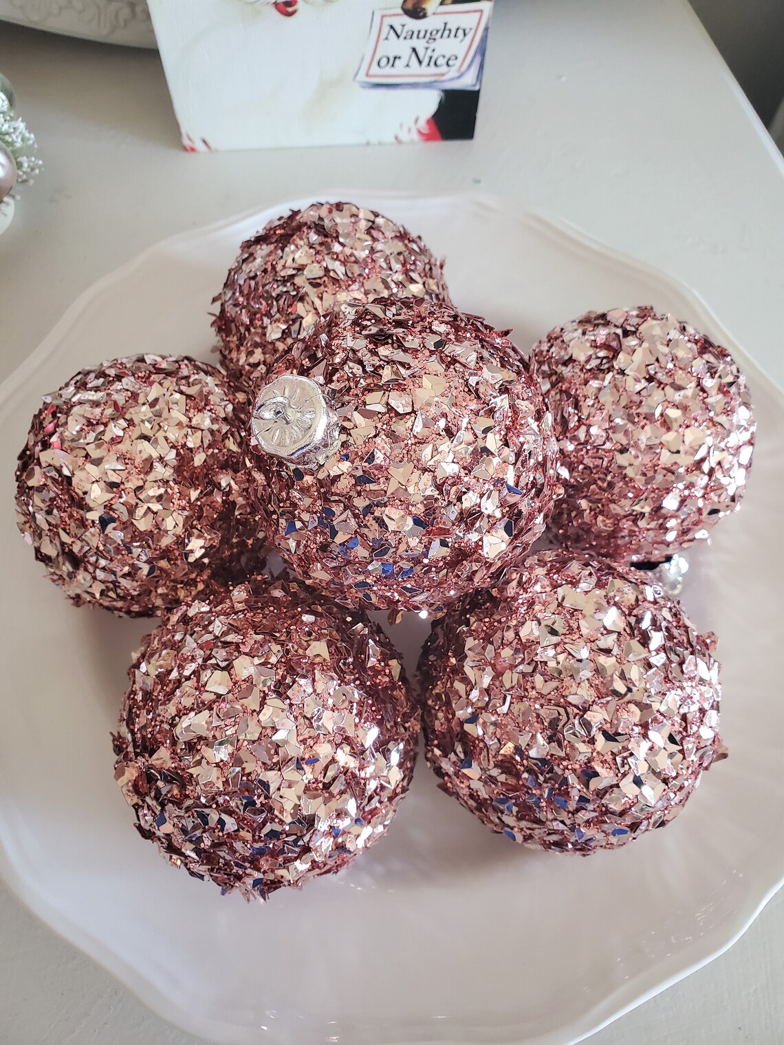 Set of Romantic PINK Rose Gold Christmas Ornaments, Christmas Lot ...