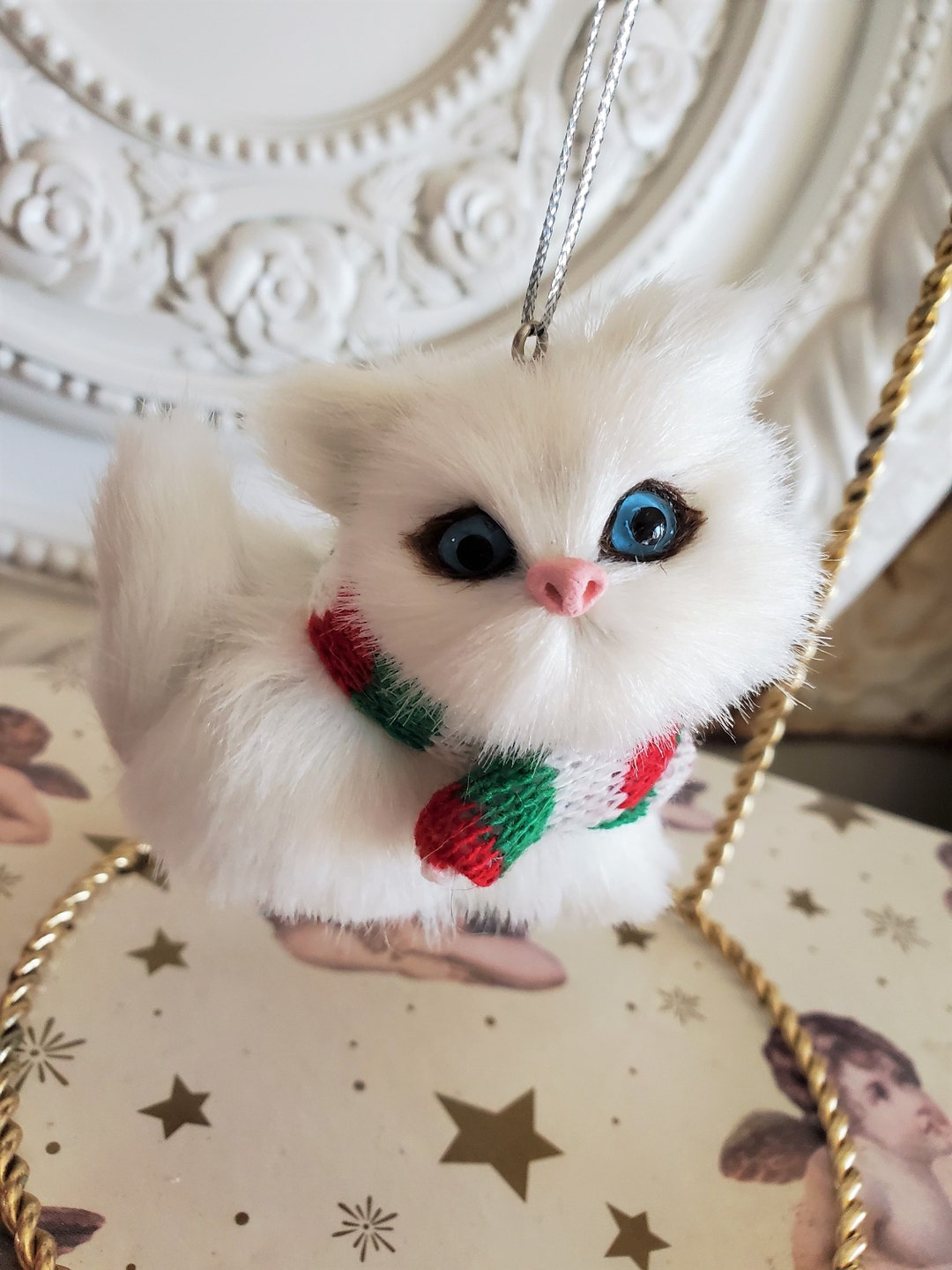 Real Faux Fur Kitten Ornament, Cat Figure, Cat Ornament, Fur Ornament ...