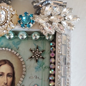 Vintage Rhinestone Jesus Ornament, Jesus Plaque, Vintage Madonna, Holy ...