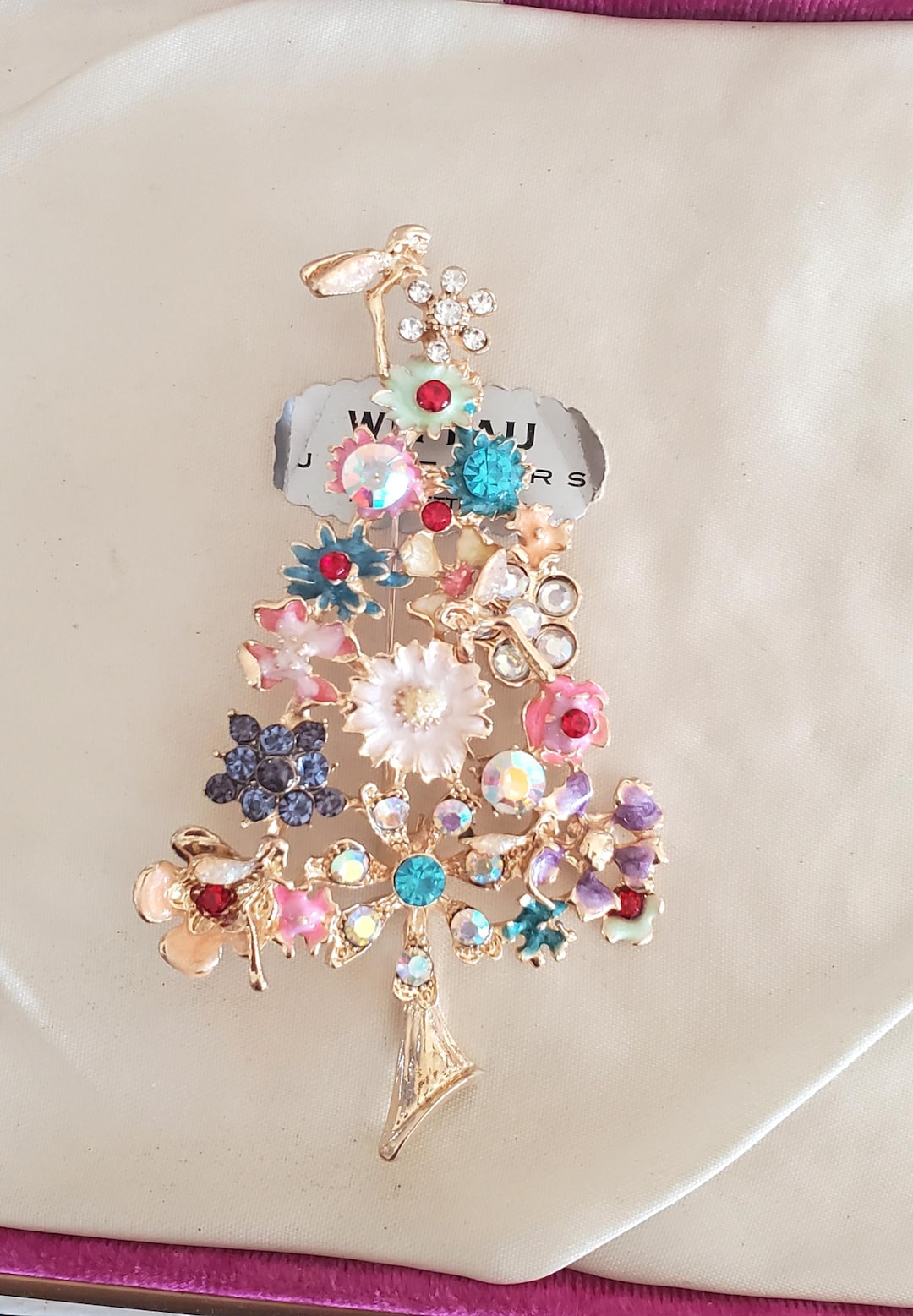 Beautiful, Bejeweled Tree Brooch, Christmas Tree Brooch, Rhinestone ...