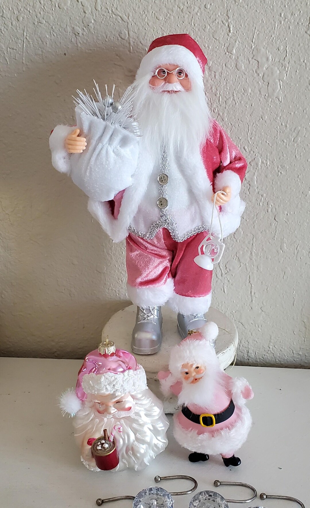 Pink Shabby Santa Velvet Suit, Santa Figure, Santa Doll, Christmas ...