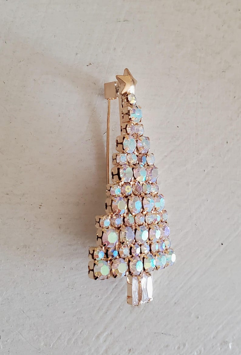 AB Rhinestone Tree Brooch, Christmas Pin, Christmas Tree Jewelry, Make ...
