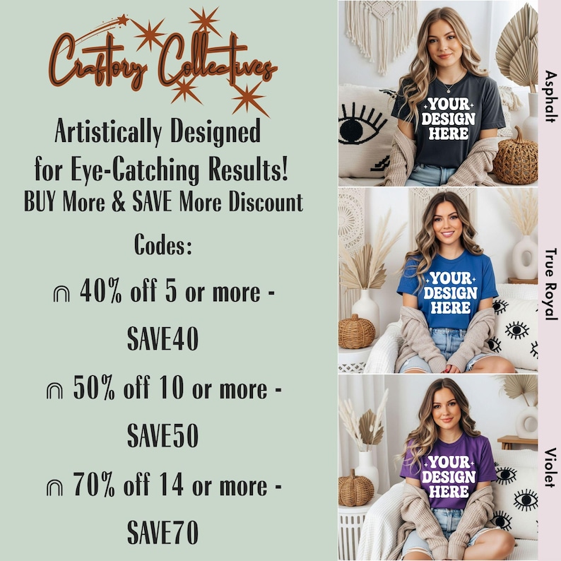 Bella Canvas 3001 T-shirt Mockup Bundle, Boho Style, 35+ Colors ...