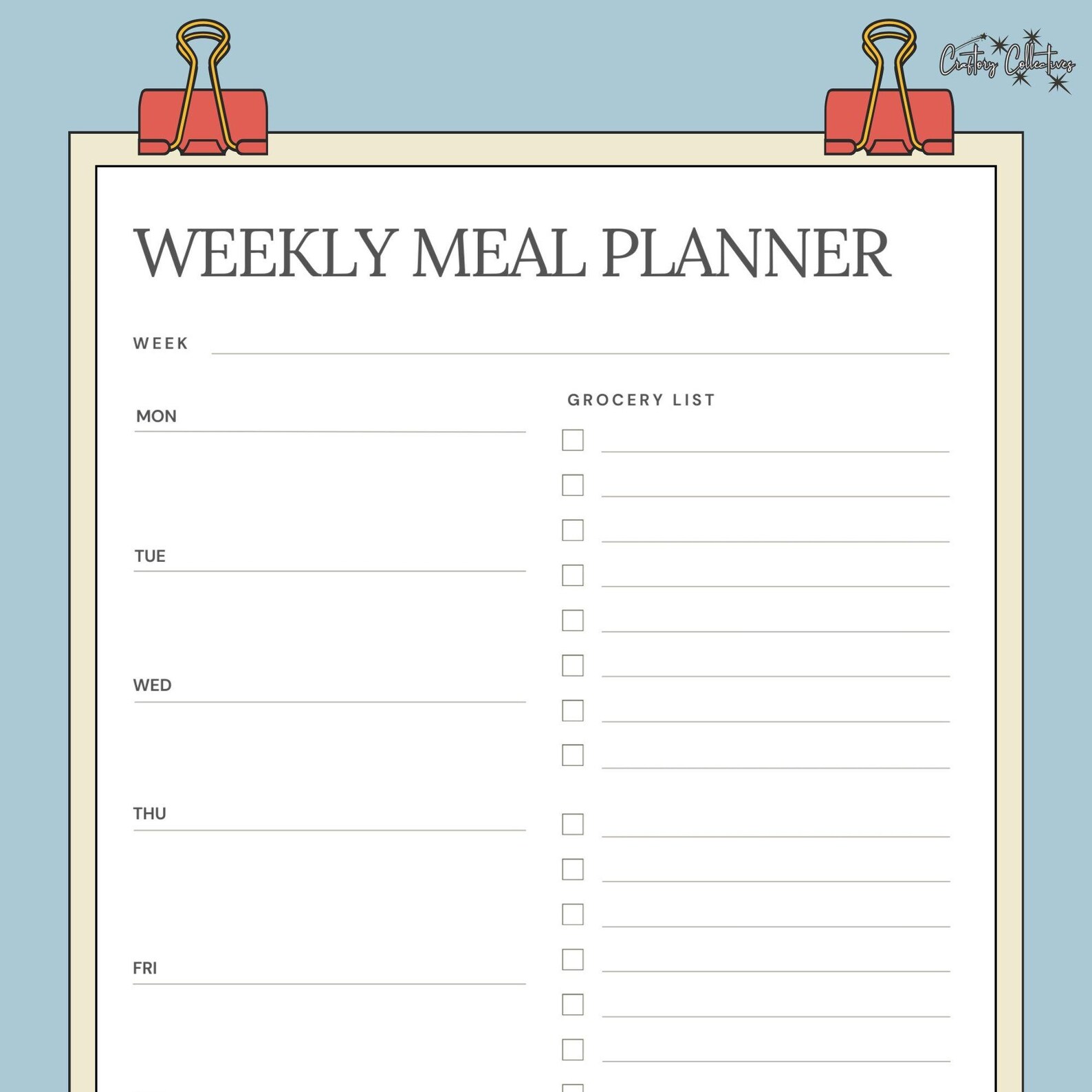 Weekly Meal Planner Printable: 7-day Menu With Grocery List (A4/US ...