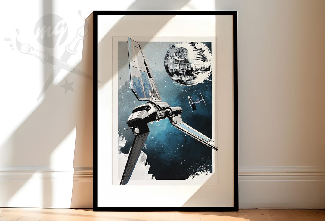 Star Wars Death Star and Darth Vader Shuttle Tydirium Fine Art ...