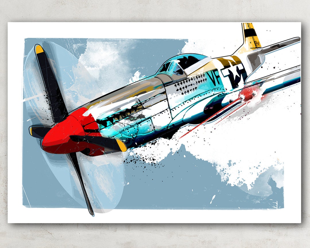 P-51 Mustang Vintage Airplane Art, WWII Poster, Airplane Decor ...