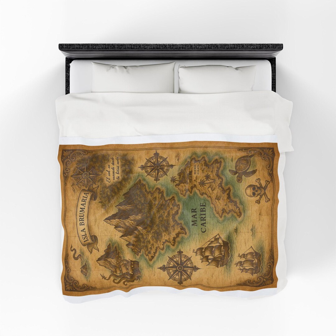 Pirate Adventure Blanket: Island Map With Vintage Details - Etsy