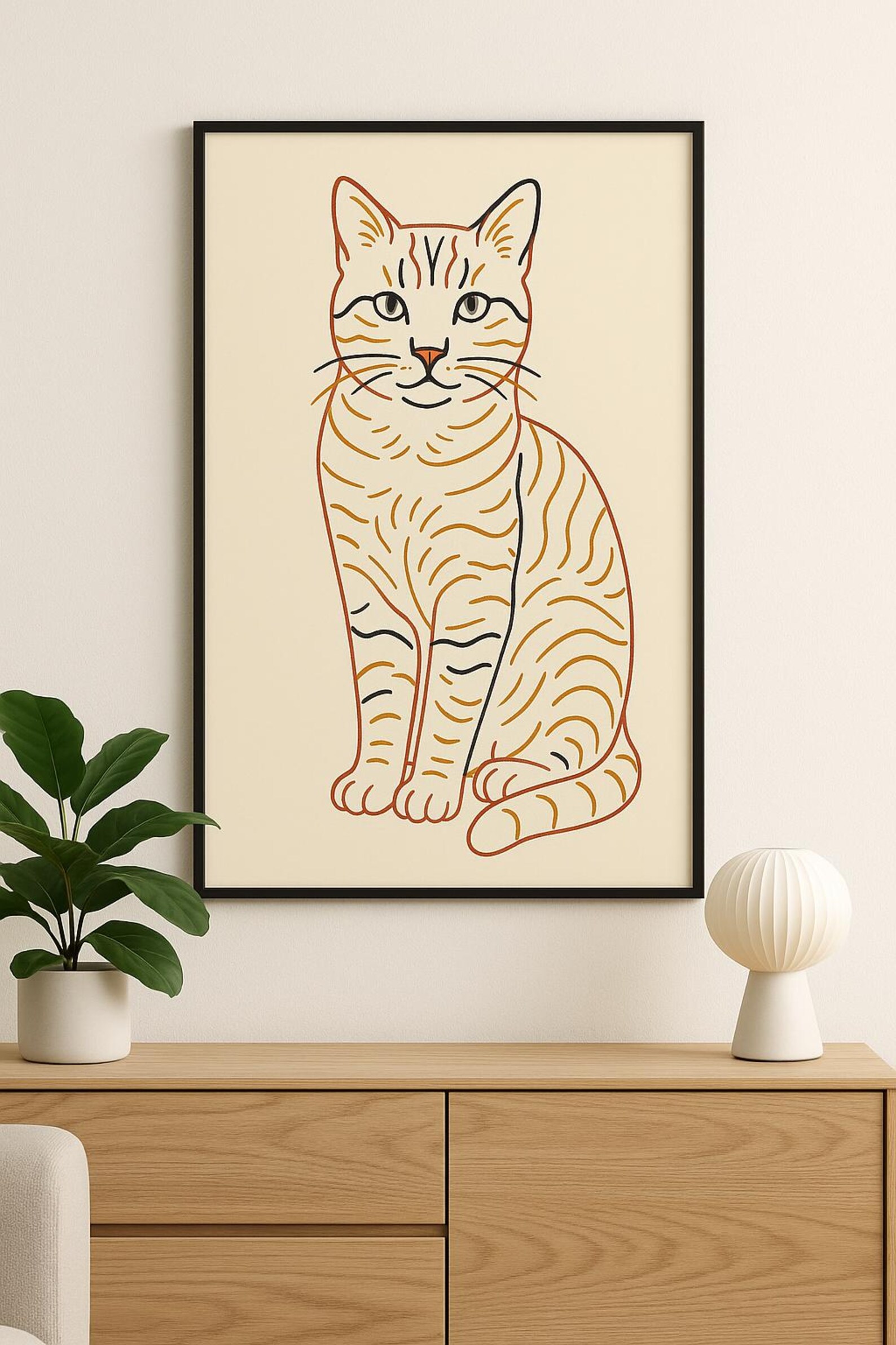 Tabby Cat Outline Art - Colour Pet Portrait for Cat Lovers - Etsy
