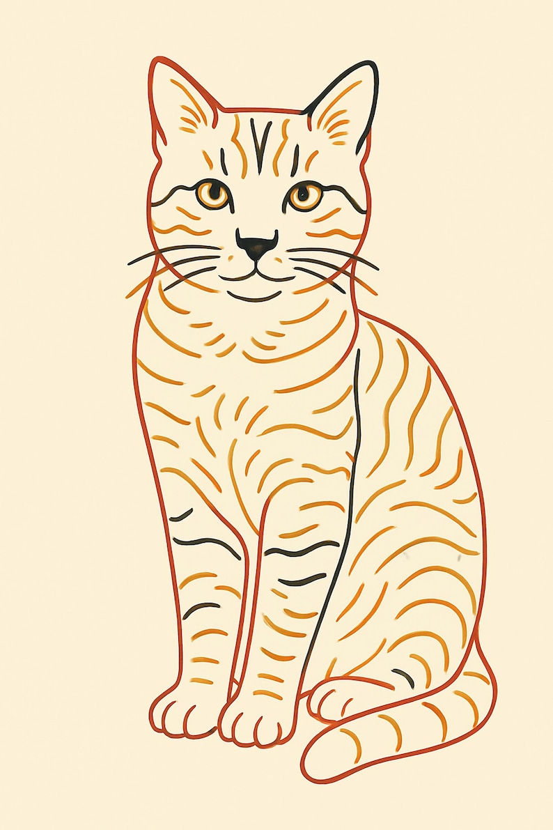 Tabby Cat Outline Art - Colour Pet Portrait for Cat Lovers - Etsy