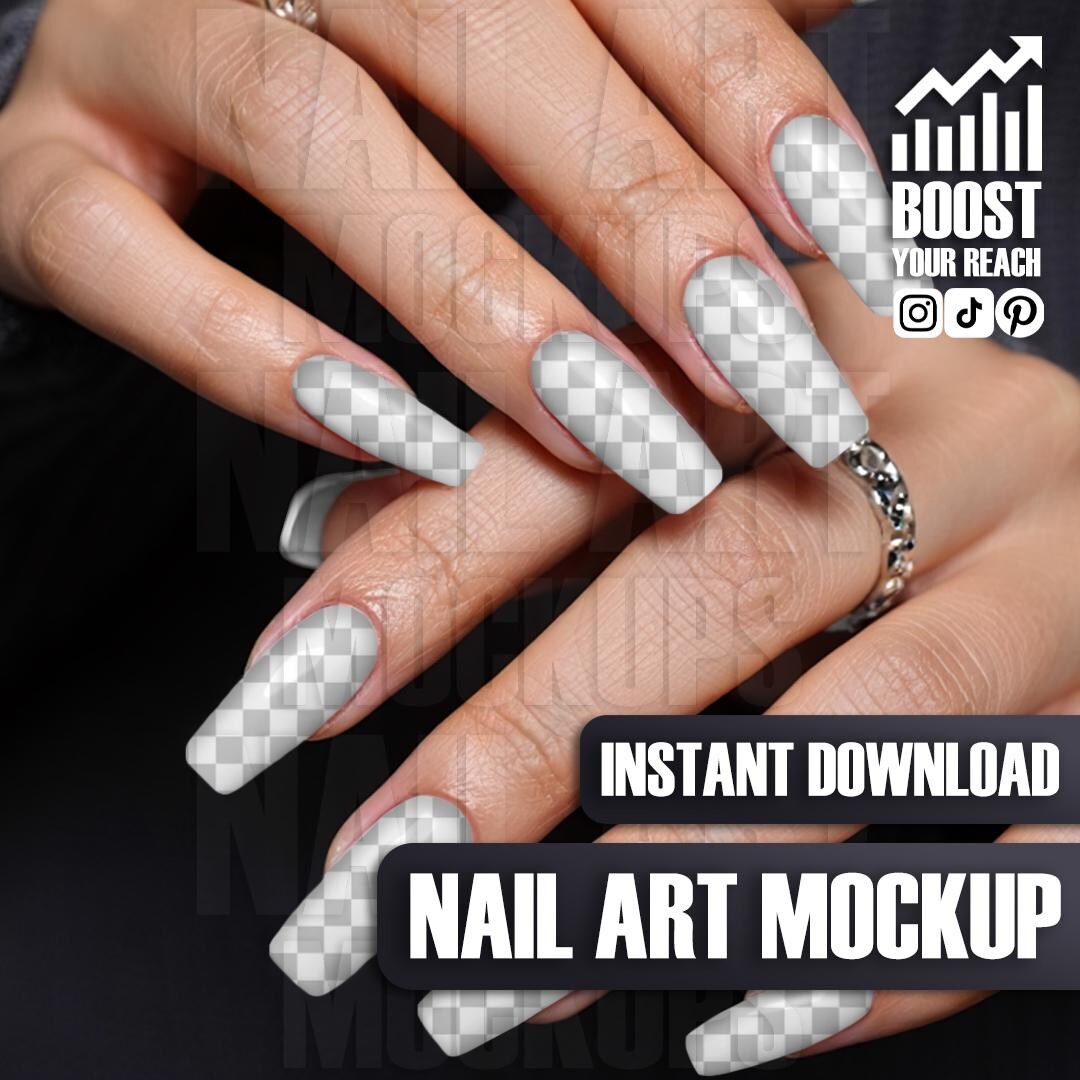 Digital Nail Mockup Hand: Realistic Long Transparent Nails for Manicure ...