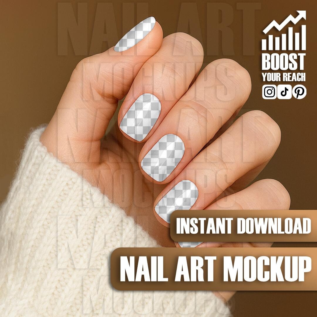Digital Nail Mockup Hand: Realistic Short Almond Transparent Nails for ...