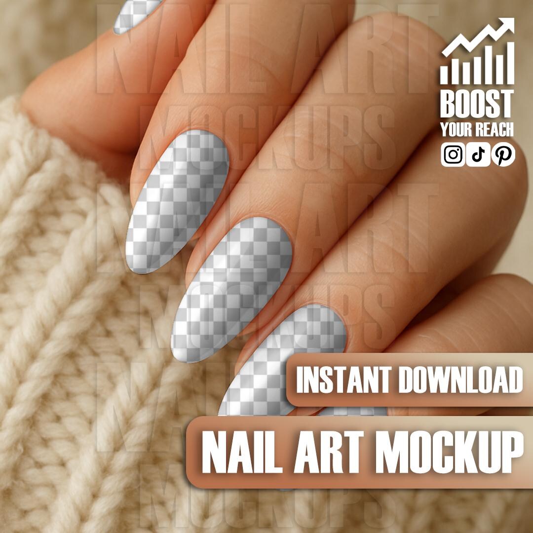 Digital Nail Mockup Hand: Transparent Long Nails Template for Manicure ...