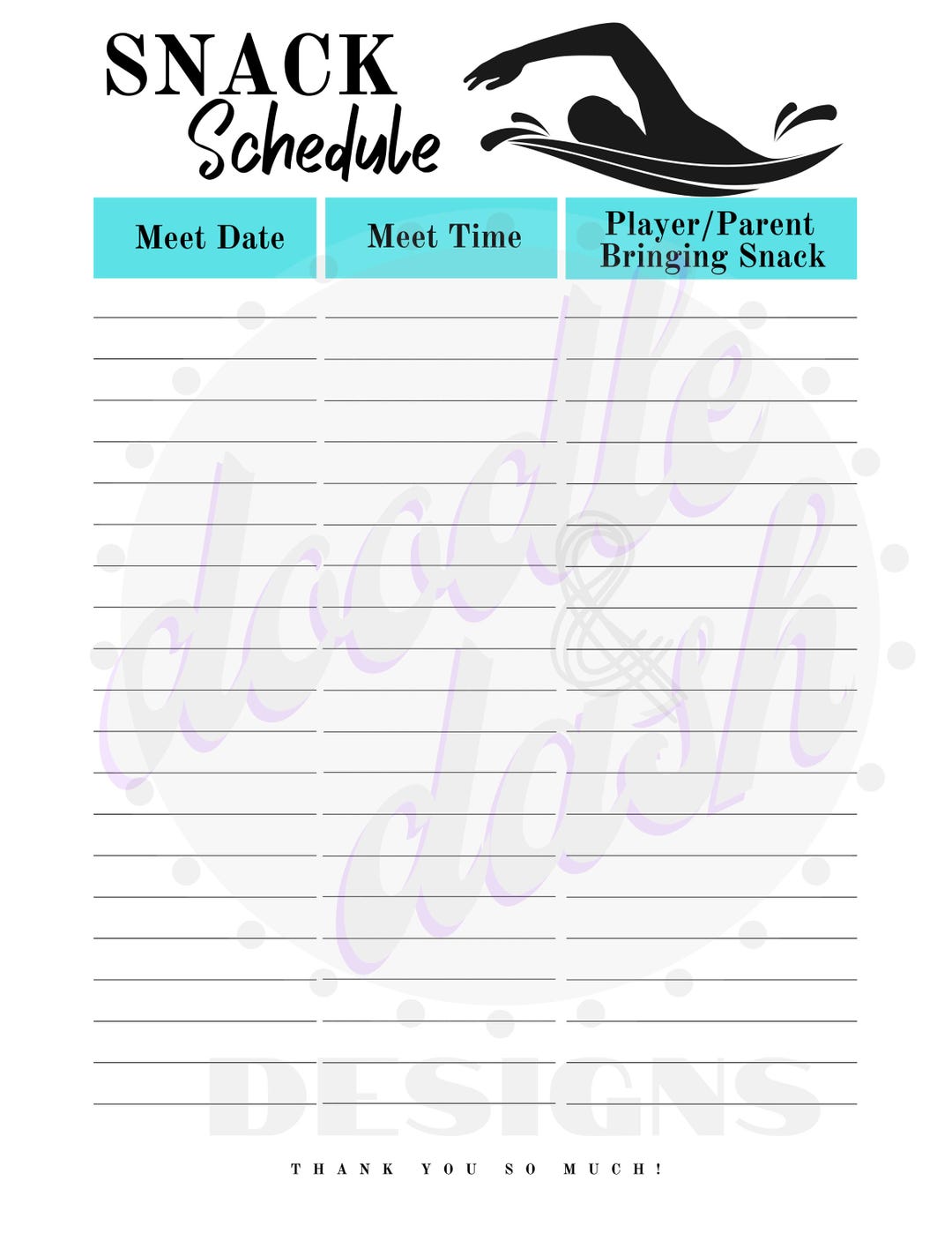 Swim Team Snack Sign-up Sheet, Printable & Goodnotes Compatible - Etsy