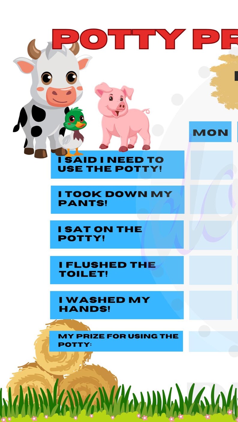 Farm Animals Potty Tracking & Reward Chart Printable - Etsy