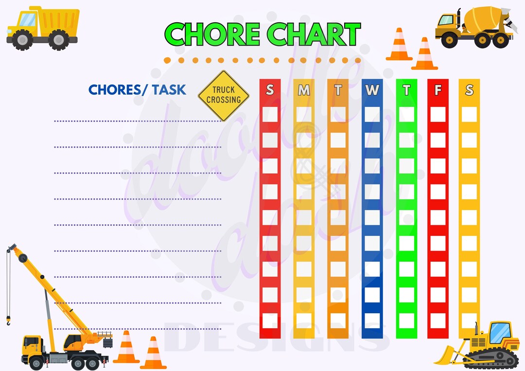 Construction Equipment Chore Chart - Etsy