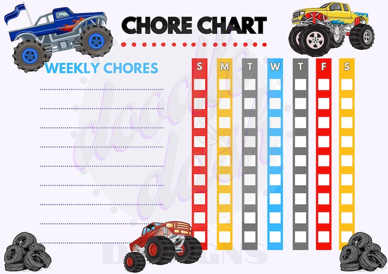 Monster Truck Chore Chart - Etsy