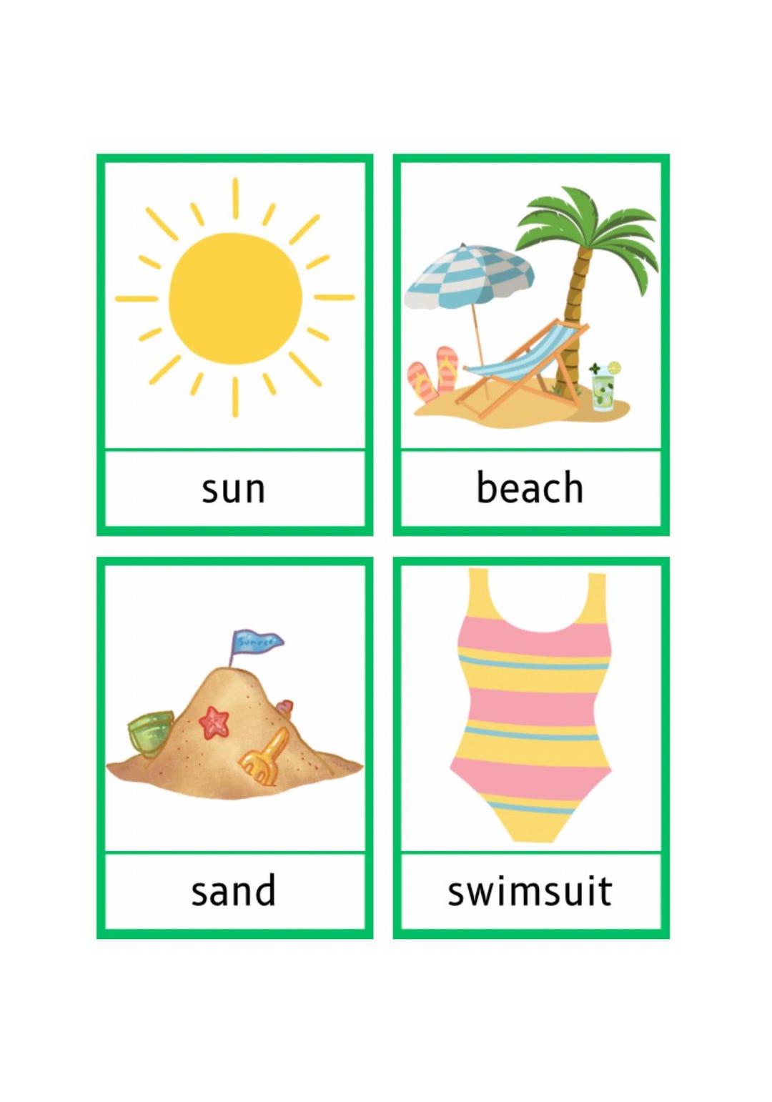 Summer Vocabulary Flashcards – 24 Printable Word Cards for Preschool ...