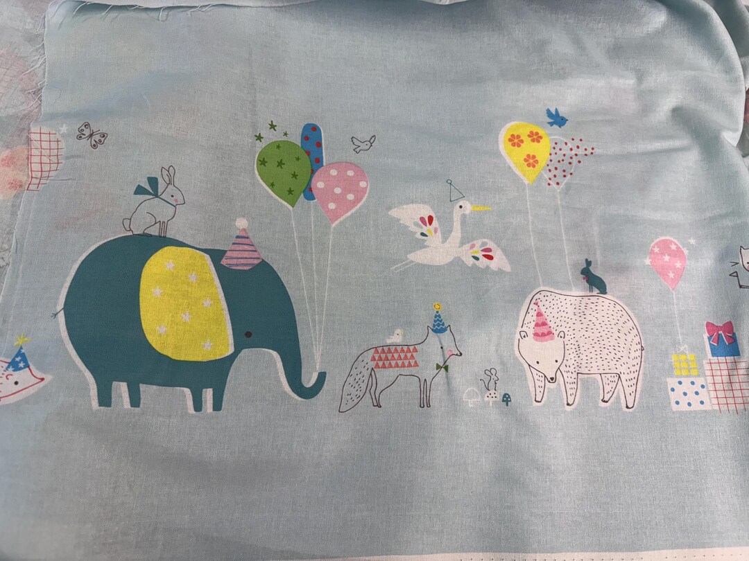 Hip Hooray Double Border Fabric – Birthday Animals on Pale Blue by ...
