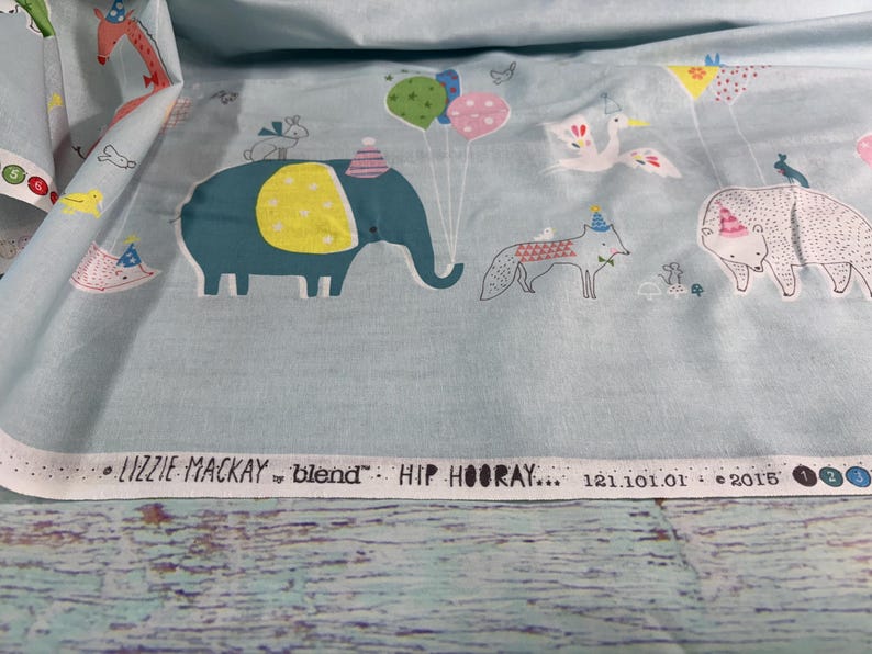 Hip Hooray Double Border Fabric – Birthday Animals on Pale Blue by ...