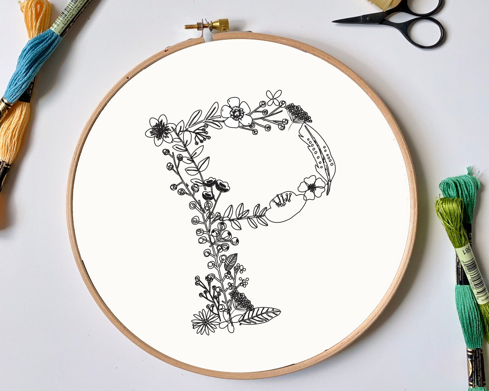 Letter P Botanical Embroidery Design Floral Monogram PDF | Etsy
