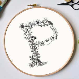 Letter P Botanical Embroidery Design | Floral Monogram PDF Embroidery ...