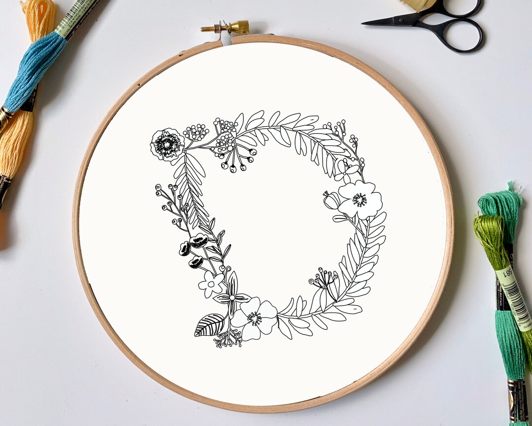 Letter D Botanical Embroidery Design | Floral Monogram PDF Embroidery ...