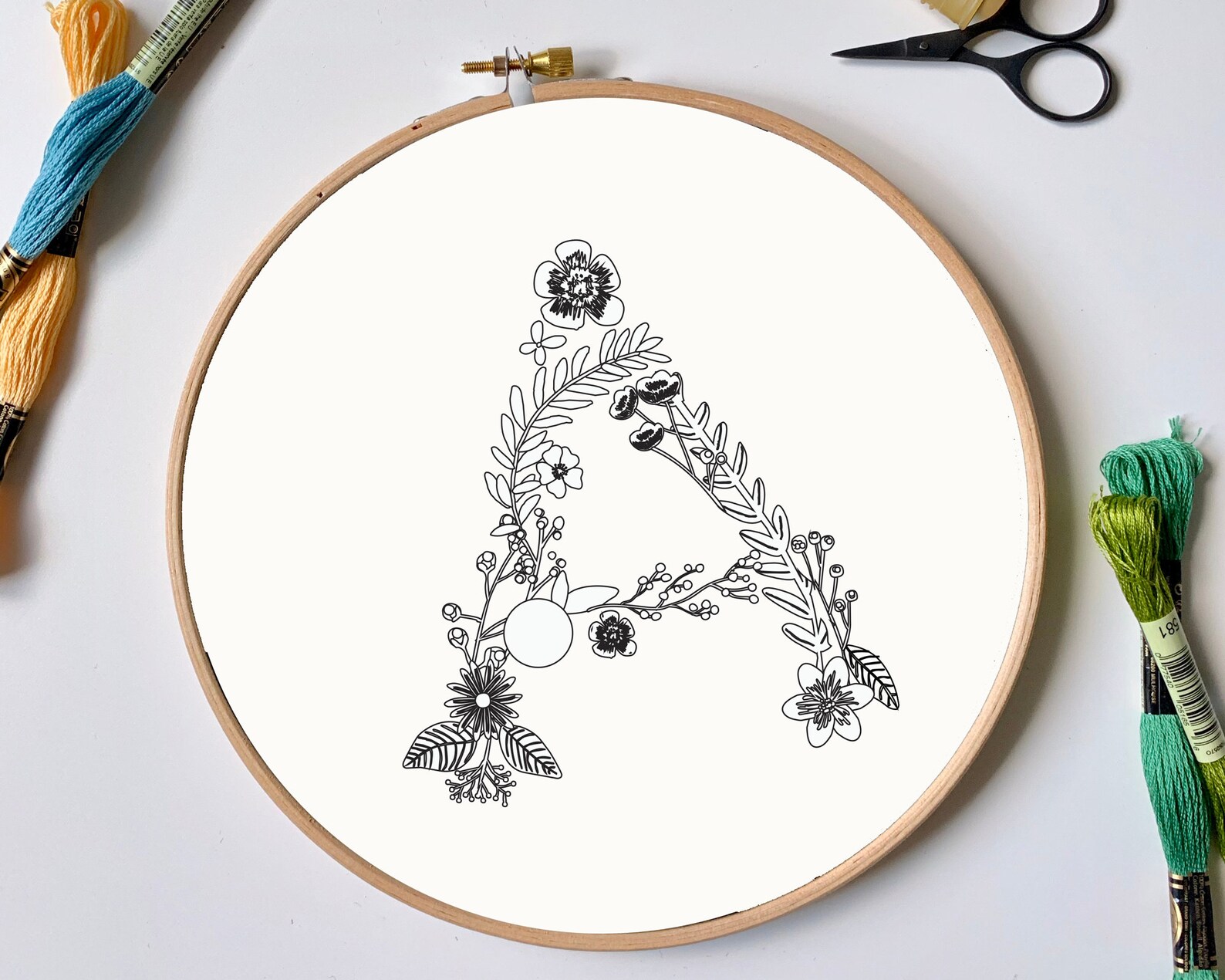 Letter A Botanical Embroidery Design Floral Monogram PDF | Etsy