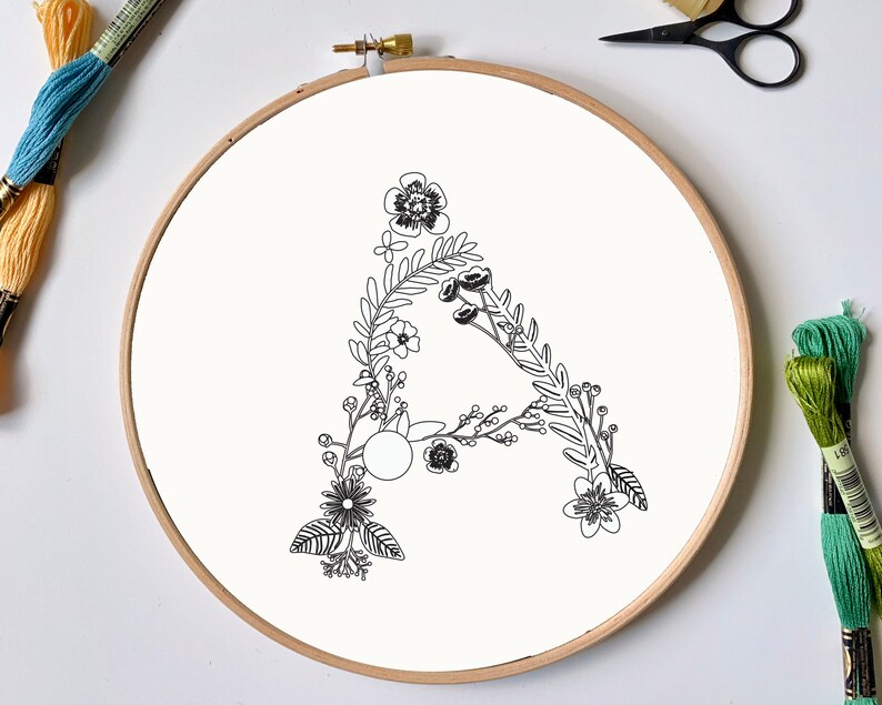 Letter A Botanical Embroidery Design Floral Monogram PDF | Etsy