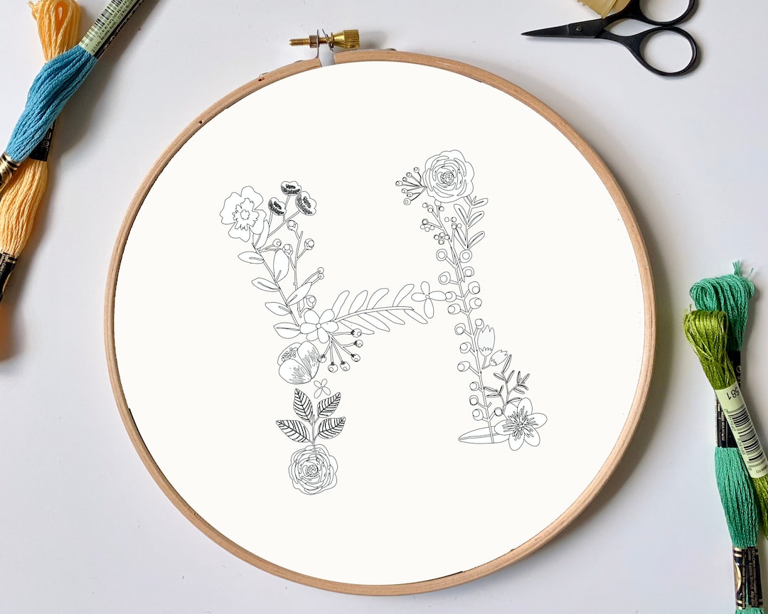 Embroidery Pattern Floral, Letter H Embroidery Design, Beginner Craft ...