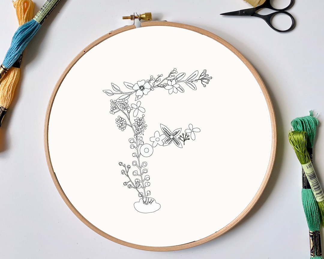 Letter F Botanical Embroidery Design | Floral Monogram PDF Embroidery ...