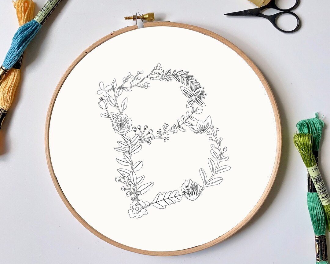 Letter B Botanical Embroidery Design | Floral Monogram PDF Embroidery ...